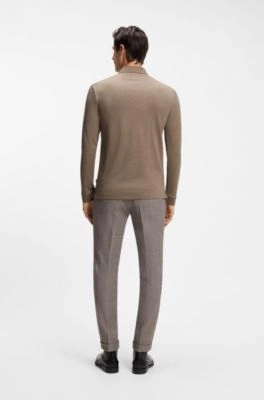 BOSS Long-sleeved Polo Shirt In Interlock Cotton With Logo - Light Brown