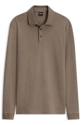 BOSS Long-sleeved Polo Shirt In Interlock Cotton With Logo - Light Brown