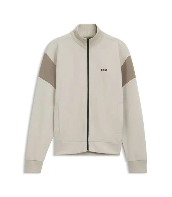 BOSS Zippered Cotton-blend Sweatshirt With Contrast Inserts