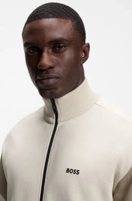 BOSS Zippered Cotton-blend Sweatshirt With Contrast Inserts