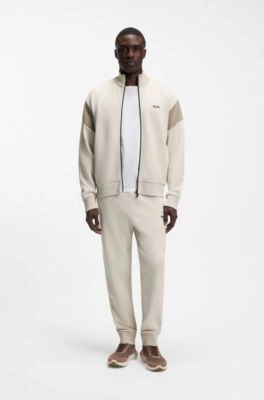 BOSS Zippered Cotton-blend Sweatshirt With Contrast Inserts