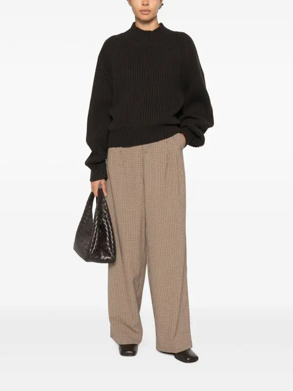 WHITE SAND Checked Wide-leg Trousers