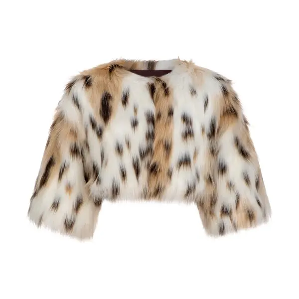 LOVE AND NOSTALGIA Snow Leopard Fux Fur Crop Coat