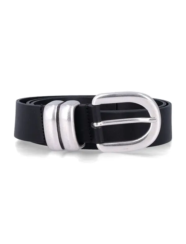 BY MALENE BIRGER Zoira Curved Buckle Leather Belt - Nero