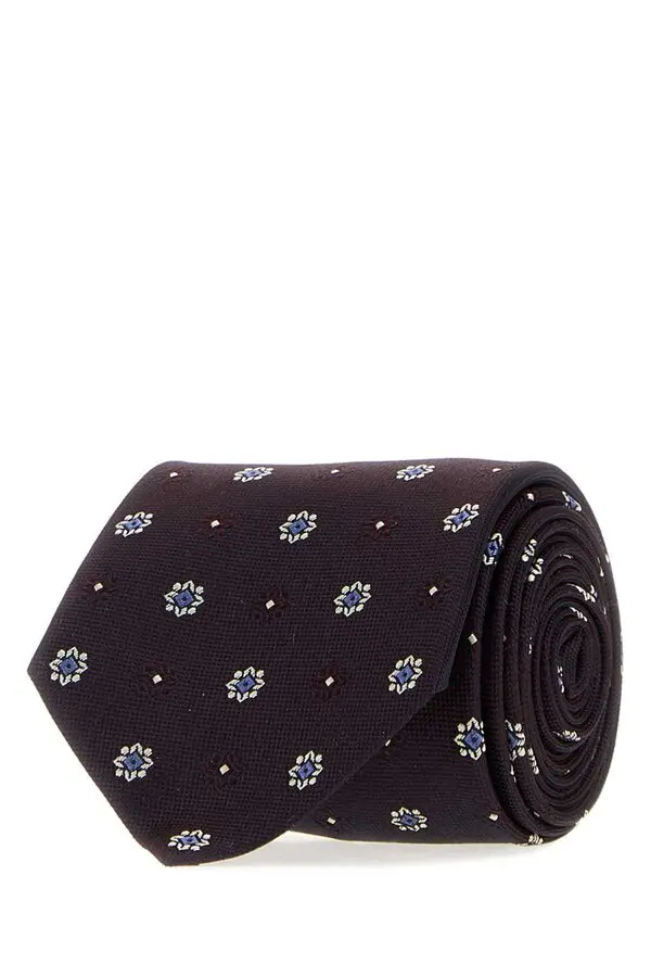 Saint Laurent Embroidered Jacquard Silk Neck Ties
