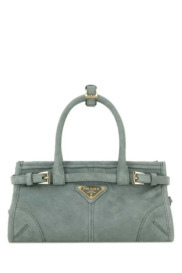 Prada Mini Bonnie Suede Handbag, 24 Cm X 14 Cm X 9 Cm, Golden Hardware - Green