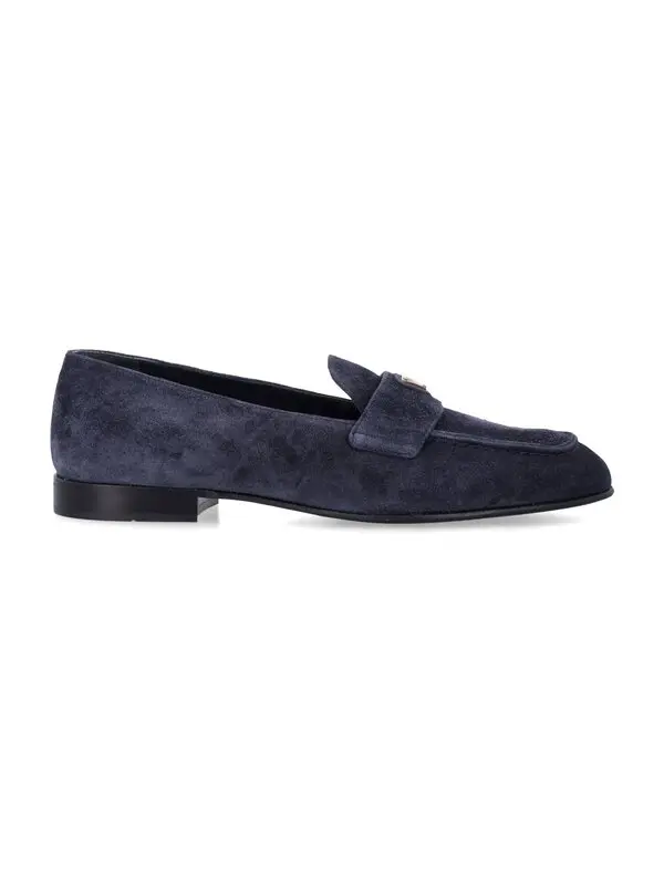 Prada Suede Loafers With Enamel Triangle Logo - Blue