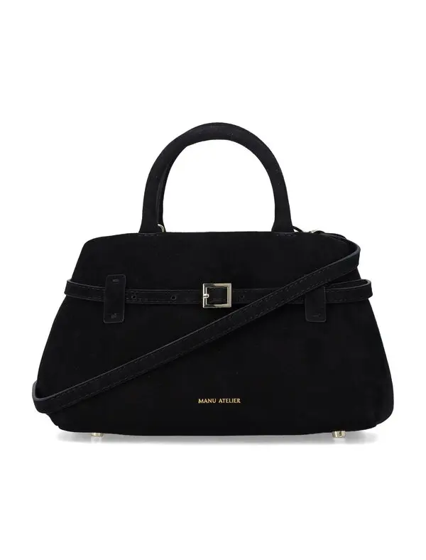 Manu Atelier Suede Top Handle Satchel With Detachable Shoulder Strap - Nero