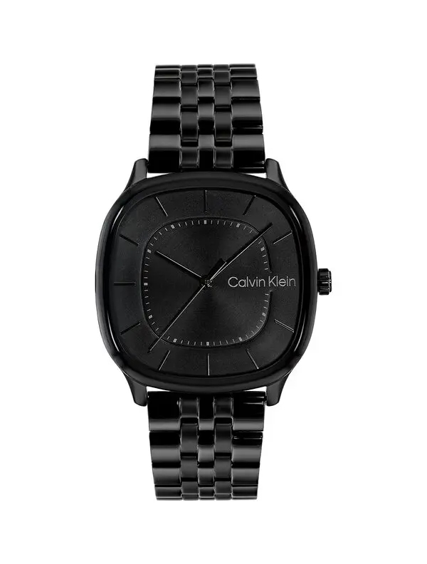Calvin Klein Rounded Case Sunray Dial Watch - Black