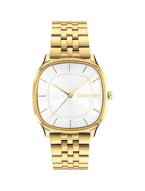 Calvin Klein Rounded Case Sunray Dial Watch - White