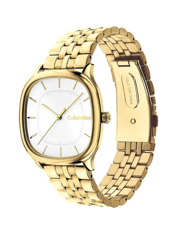 Calvin Klein Rounded Case Sunray Dial Watch - White