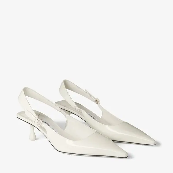 JIMMY CHOO Amel 50 Latte Patent Leather Pumps Cream