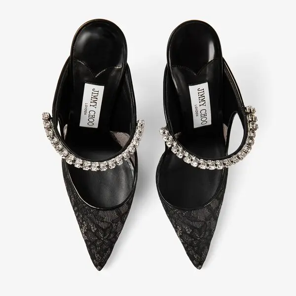 JIMMY CHOO Bing 100 Lace Mules With Crystal Strap - Black