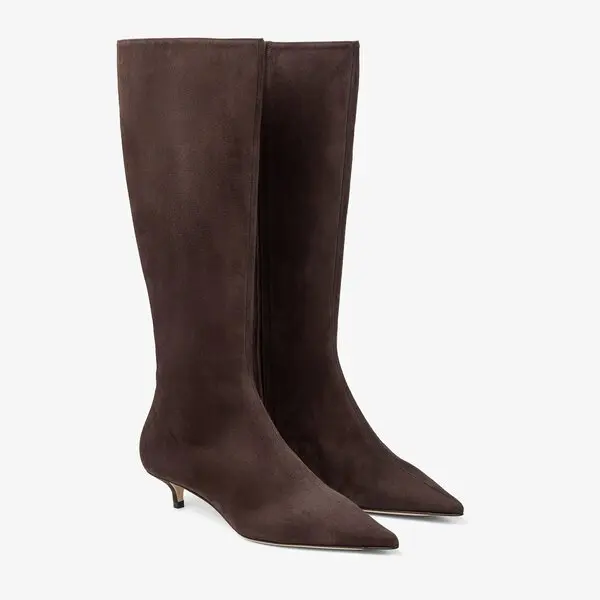 JIMMY CHOO Amis Knee Boot Chocolate Suede Knee High Boots Chocolate