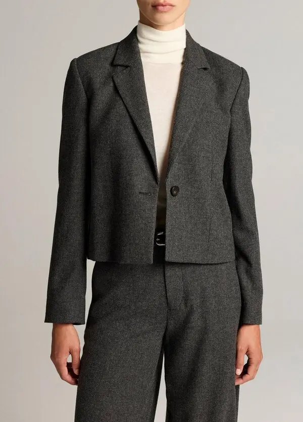 Vince Micro-houndstooth Italian Wool-blend Flannel Short Blazer