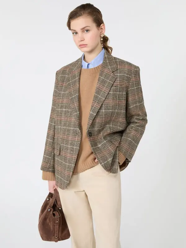 Max Mara Prince Of Wales Check Wool Single-breasted Blazer