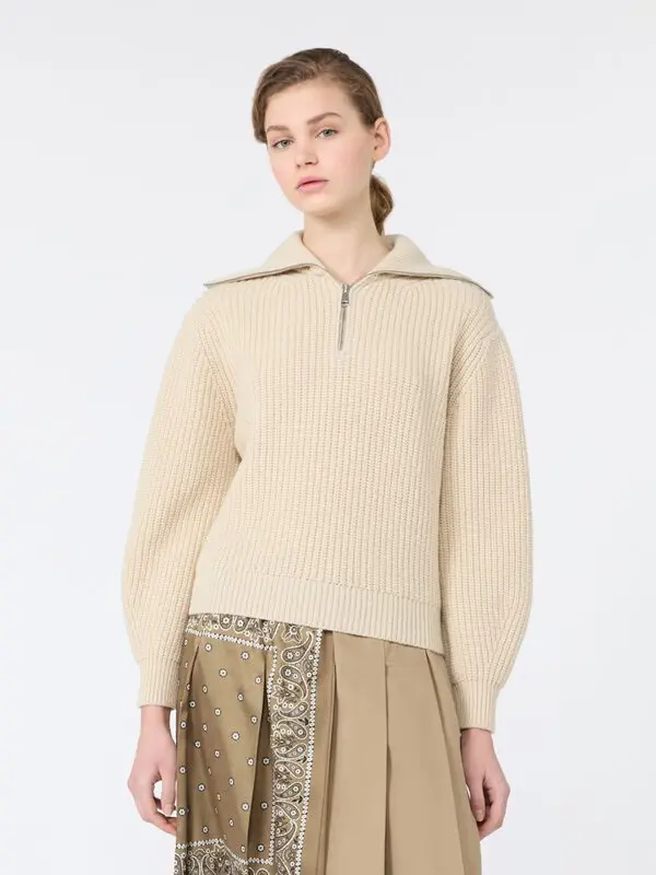 Max Mara Wool Zip-up Roll-neck Jumper