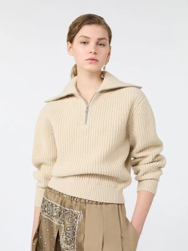 Max Mara Wool Zip-up Roll-neck Jumper