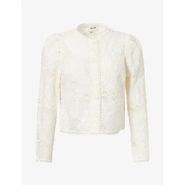 ME+EM Collarless Cotton-lace Jacket - Light Cream