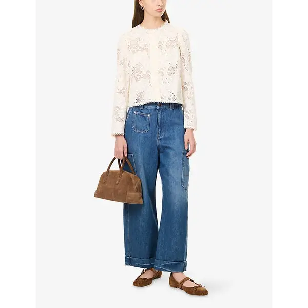 ME+EM Collarless Cotton-lace Jacket