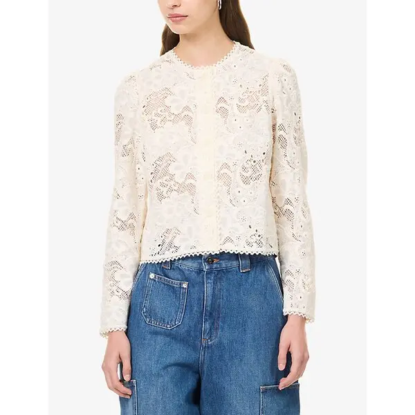 ME+EM Collarless Cotton-lace Jacket