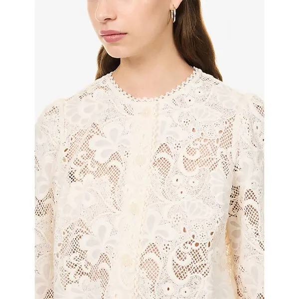 ME+EM Collarless Cotton-lace Jacket
