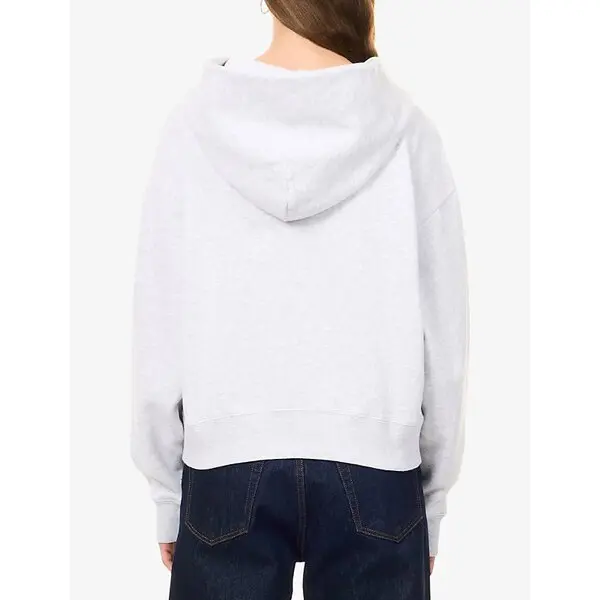 SPORTY & RICH Logo-embroidered Cotton Zip-up Hoodie