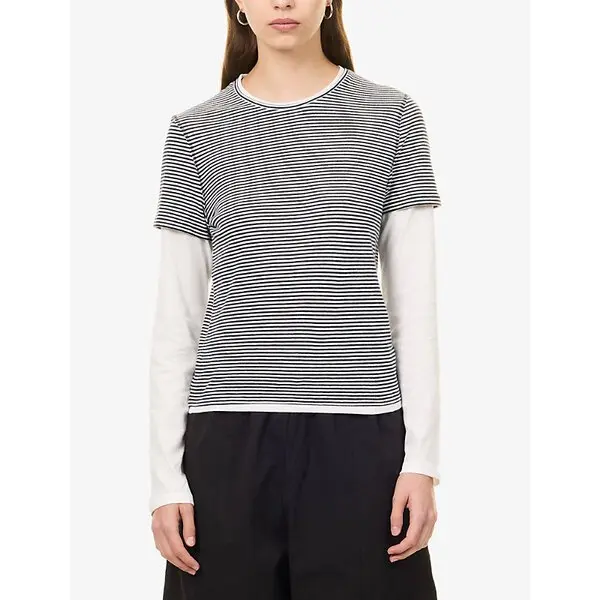 ME+EM Double-layered Striped Cotton T-shirt
