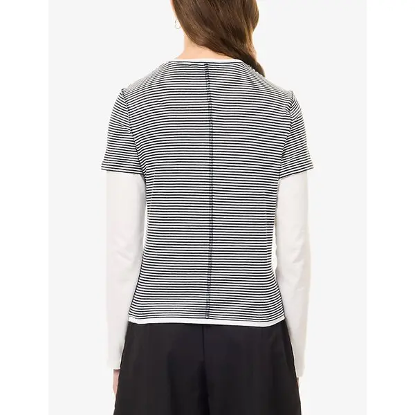 ME+EM Double-layered Striped Cotton T-shirt