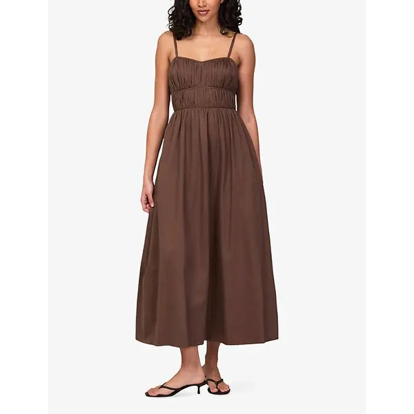 RO&ZO Ruched Sweetheart-neck Cotton Midi Dress