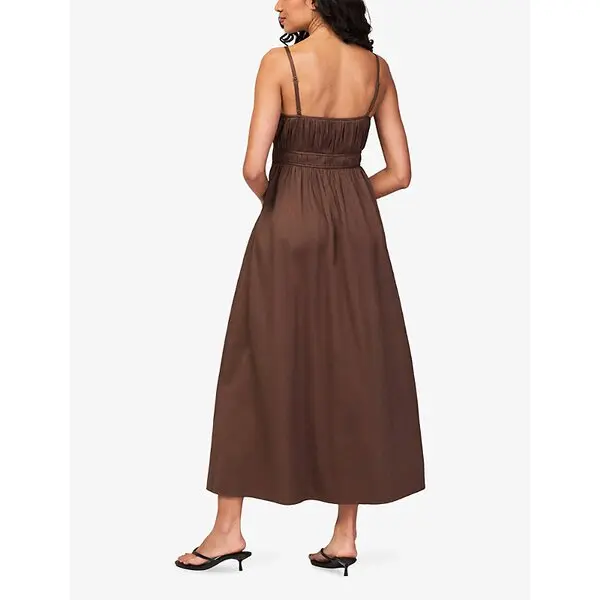 RO&ZO Ruched Sweetheart-neck Cotton Midi Dress