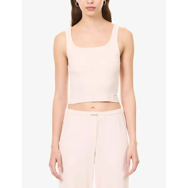 SPORTY & RICH Brand Tab Ribbed Stretch-cotton Tank Top