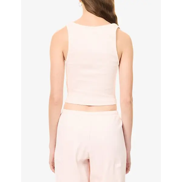 SPORTY & RICH Brand Tab Ribbed Stretch-cotton Tank Top