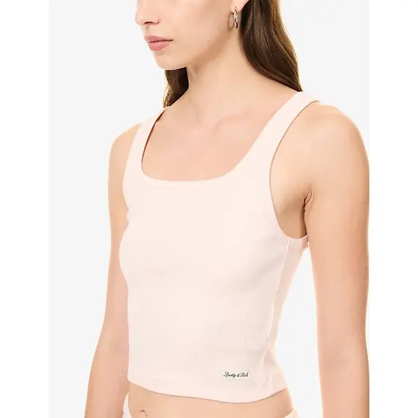 SPORTY & RICH Brand Tab Ribbed Stretch-cotton Tank Top