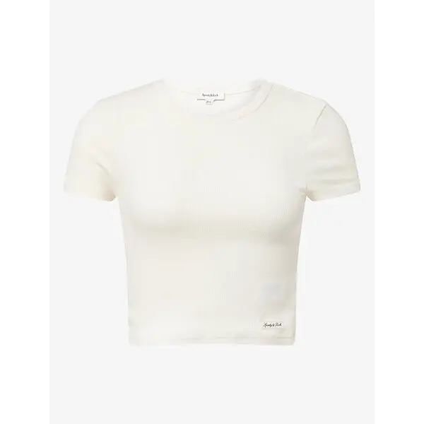 SPORTY & RICH Brand-tab Ribbed Stretch-cotton T-shirt - Ecru