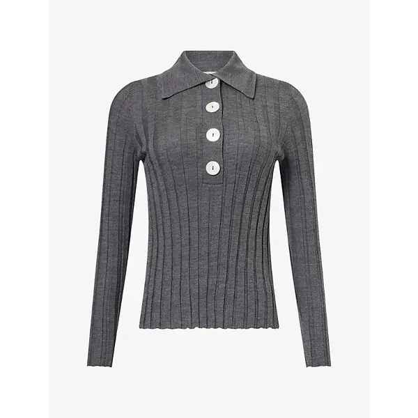 NACKIYE Long-sleeve Wool Polo Top