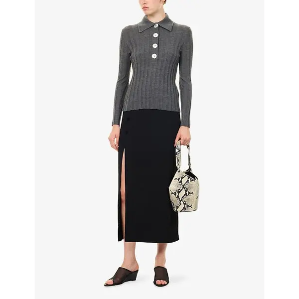 NACKIYE Long-sleeve Wool Polo Top