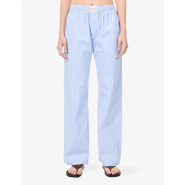 SPORTY & RICH Brand-patch Striped Cotton Pyjama Trousers