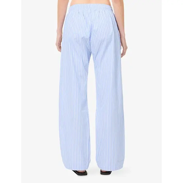 SPORTY & RICH Brand-patch Striped Cotton Pyjama Trousers
