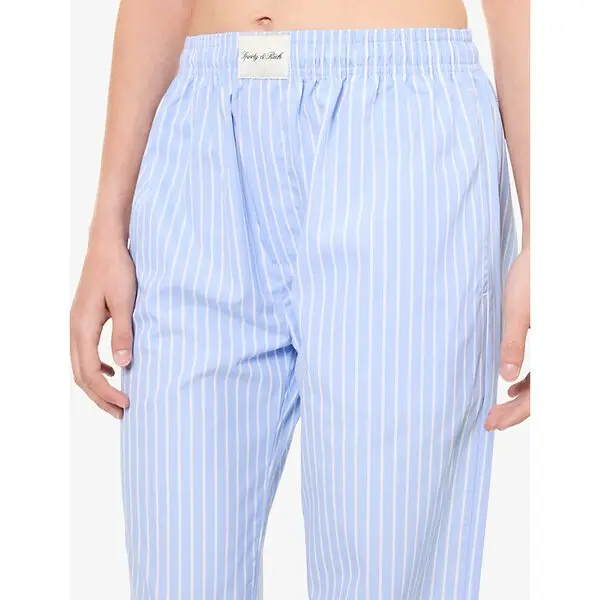 SPORTY & RICH Brand-patch Striped Cotton Pyjama Trousers