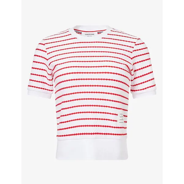 Thom Browne Striped Short-sleeve Cotton-knit Top