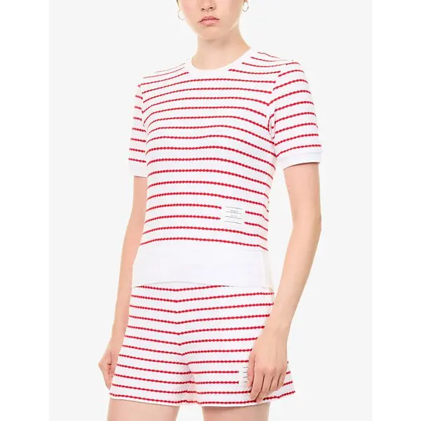 Thom Browne Striped Short-sleeve Cotton-knit Top