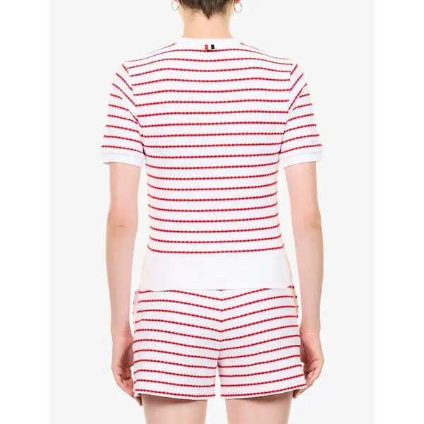 Thom Browne Striped Short-sleeve Cotton-knit Top