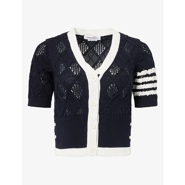 Thom Browne V-neck Cable-knit Cotton Cardigan - Navy