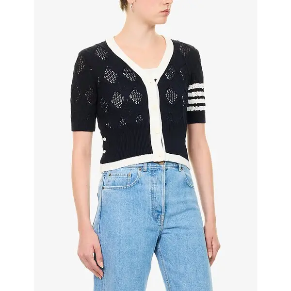 Thom Browne V-neck Cable-knit Cotton Cardigan - Navy