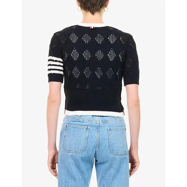 Thom Browne V-neck Cable-knit Cotton Cardigan - Navy