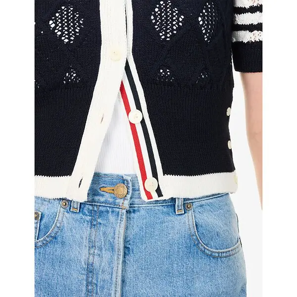 Thom Browne V-neck Cable-knit Cotton Cardigan - Navy