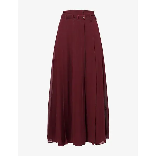 Gabriela Hearst Dugald Belted Silk Midi Skirt - Bordeaux
