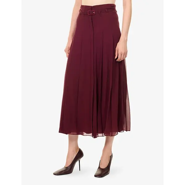Gabriela Hearst Dugald Belted Silk Midi Skirt