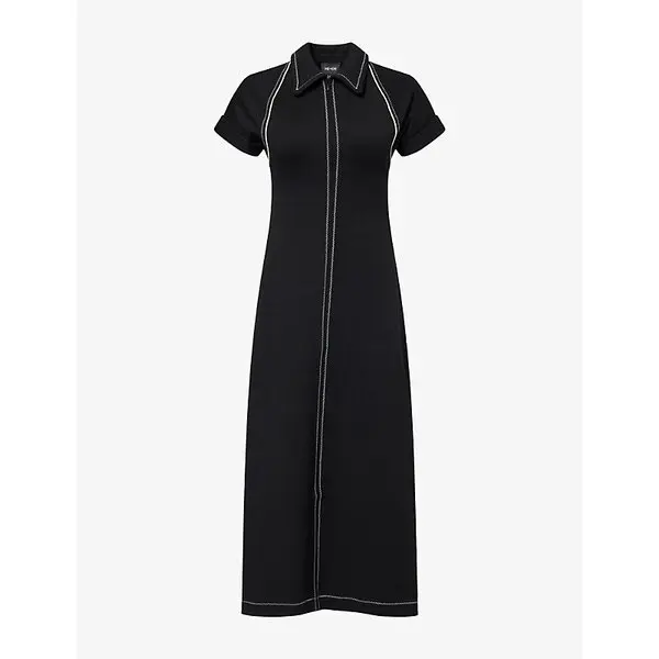 ME+EM Contrast-stitch Fit-and-flare Jersey Midi Dress